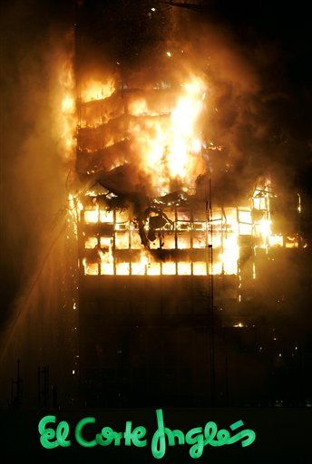High-Rise Office Building in Downtown Madrid, Spain Engulfed by Flames ...