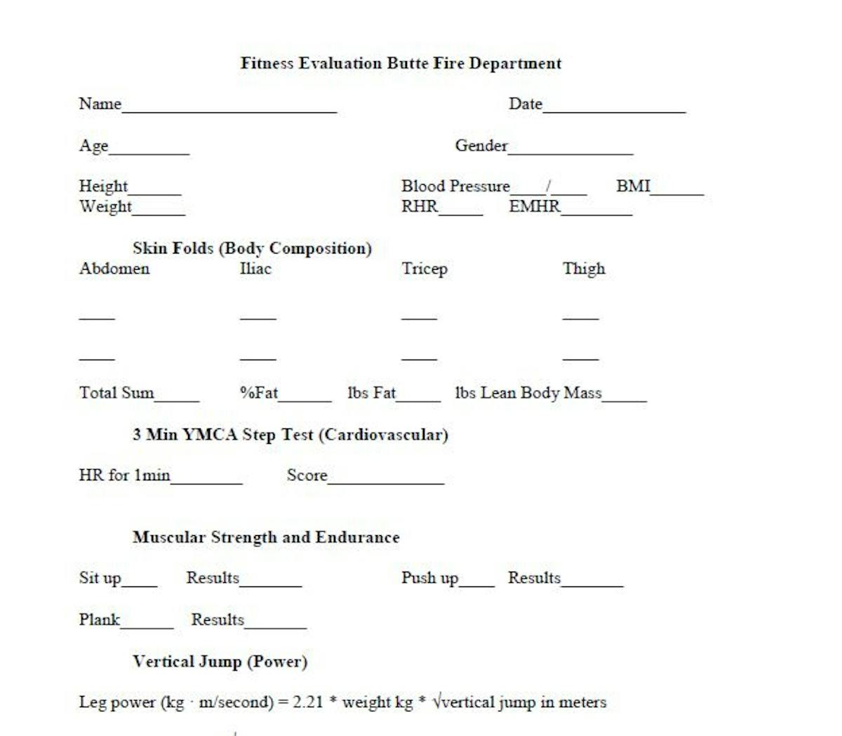 Butte-Silver Bow Fire Department Fitness Evaluation Form - Firefighter ...