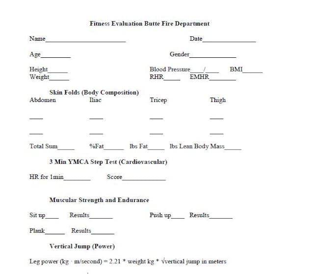Butte-Silver Bow Fire Department Fitness Evaluation Form - Firefighter ...