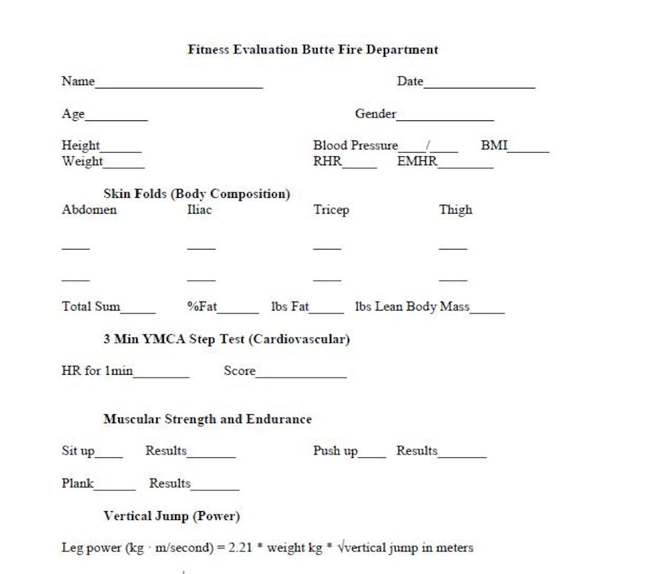 Butte-Silver Bow Fire Department Fitness Evaluation Form - Firefighter ...
