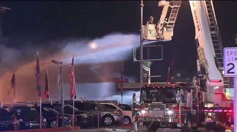 Hialeah Firefighters Battle Car Dealership Fire - Firefighter News ...
