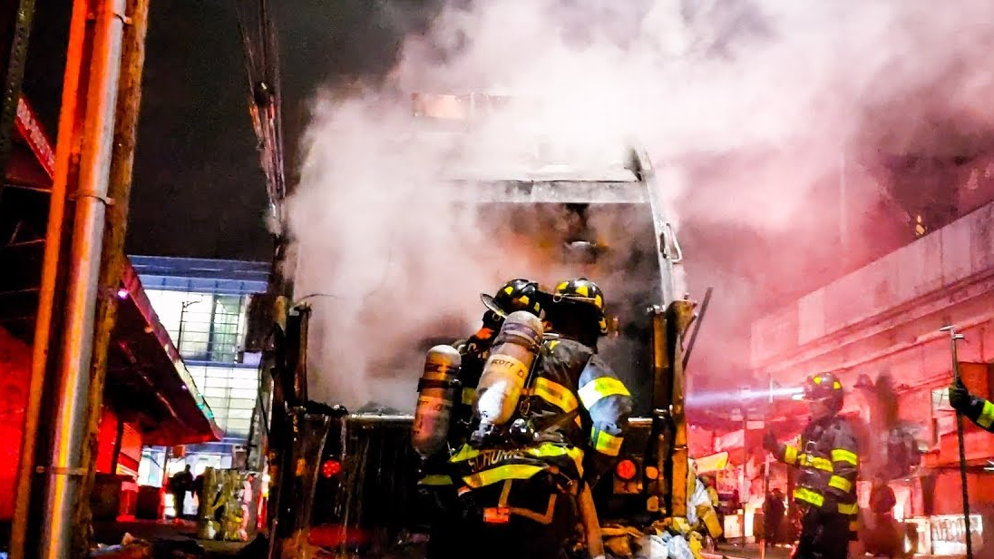 FDNY Firefighters Crews Garbage Truck Fire Flushing Queens Raw News ...