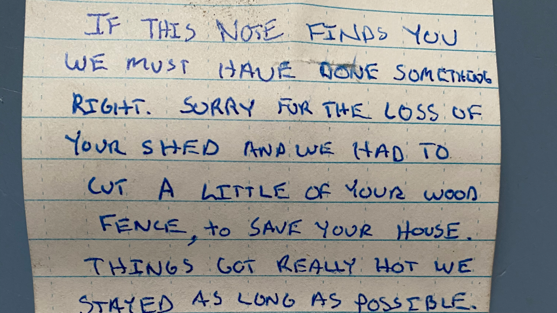 CO Firefighters Leave Handwritten Note after Saving Home | Firehouse