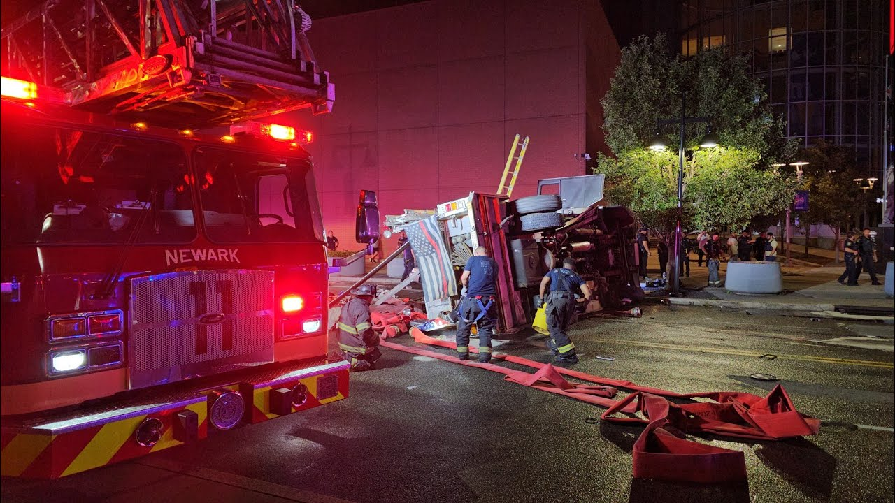Newark NJ Fire Engine Flips onto Side After Colliding with Car | Firehouse