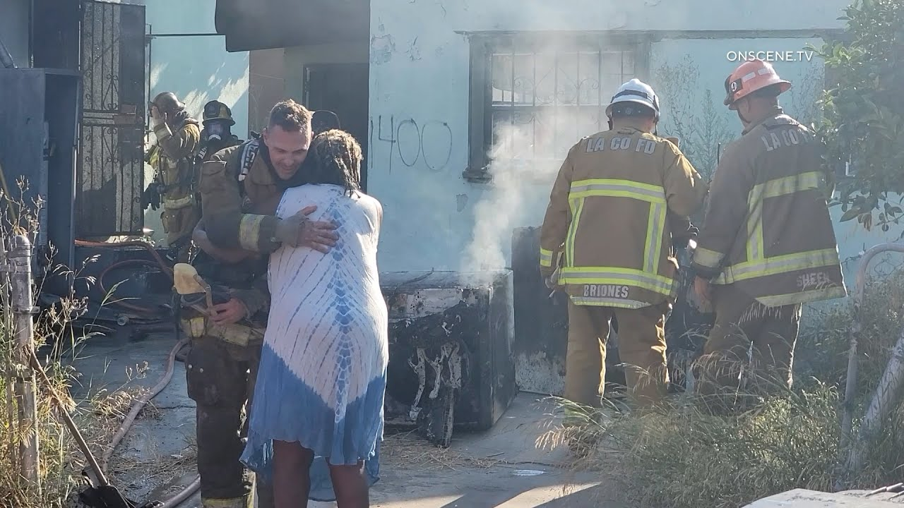 Woman Hugs CA County FF at House Fire | Firehouse