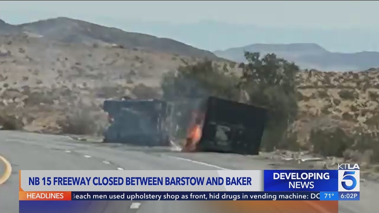 Rig Hauling Lithium-Ion Batteries Burns, Closes Baker, CA, Highway for ...