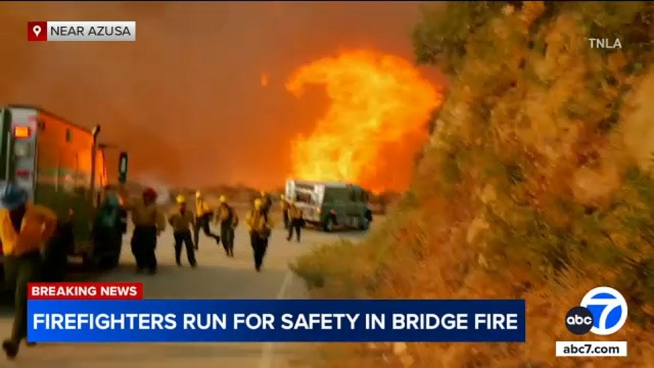 CA Firefighters Run from Flames as Wildfire in Angeles National Forest ...