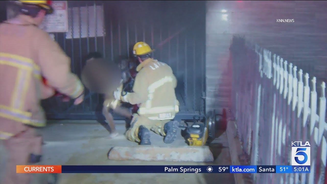 Los Angeles Firefighters Cut Bars to Rescue Two | Firehouse