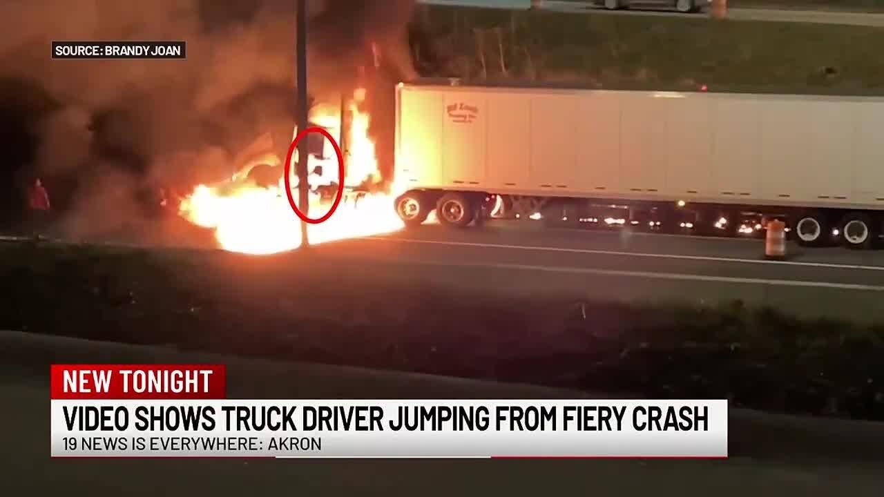 Watch: Semi Driver Jumps Through Fire after OH Crash | Firehouse