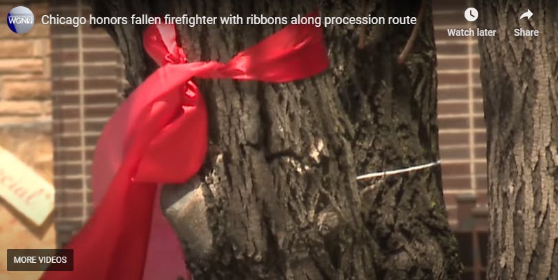 Trees, Poles Adorn Ribbons Along Funeral Route of Beloved Chicago Fire ...