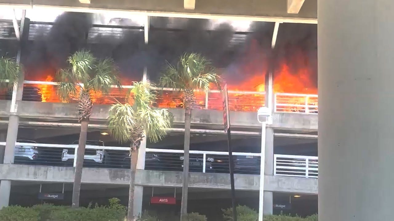 Jacksonville, FL. Firefighters Tackle Fire in Parking Garage at Airport ...
